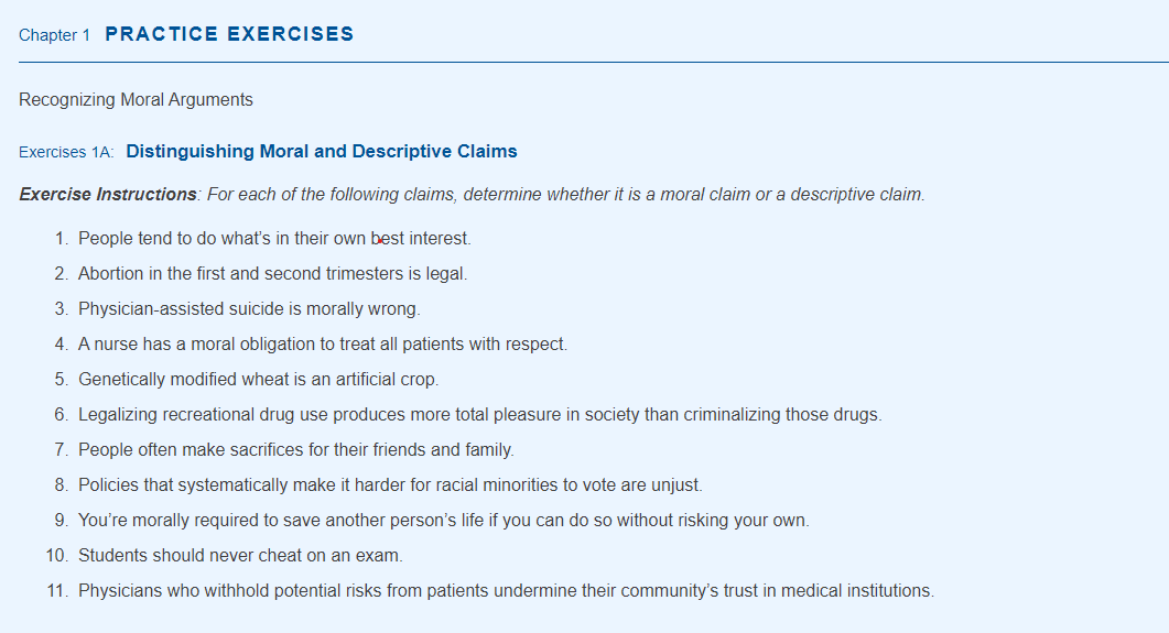 Solved Recognizing Moral Arguments Exercises 1a 