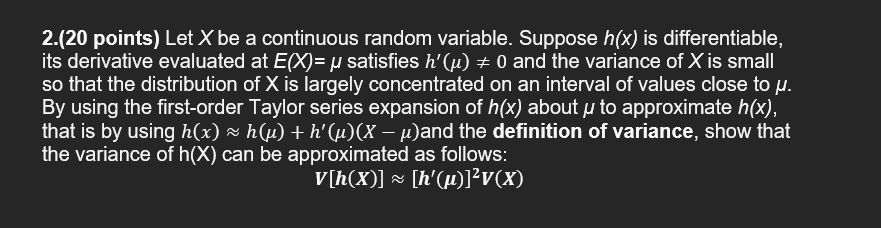 Solved 2.(20 points) Let X be a continuous random variable. | Chegg.com