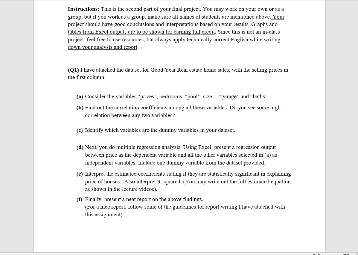 Solved Instructions: This is the second part of your final | Chegg.com