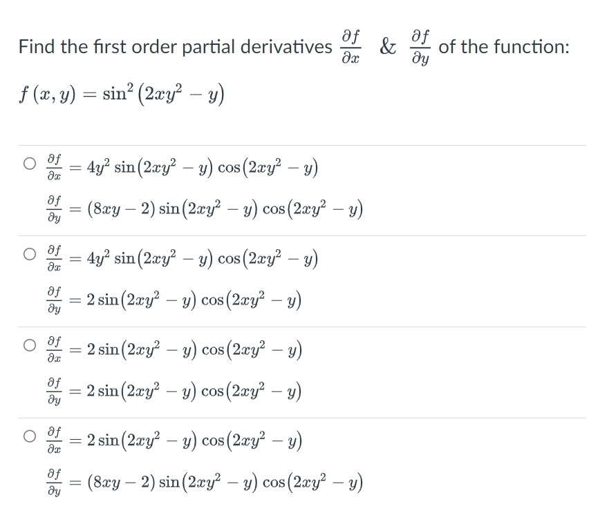 Solved Find the first order partial derivatives ∂x∂f&∂y∂f of | Chegg.com