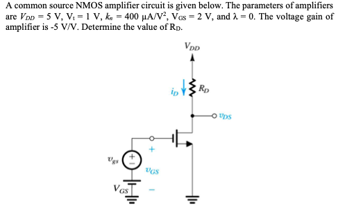 Solved A common source NMOS amplifier circuit is given | Chegg.com