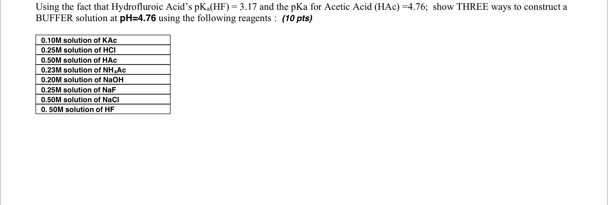 Solved Using the fact that Hydrofluroic Acid's pKa(HF) = | Chegg.com