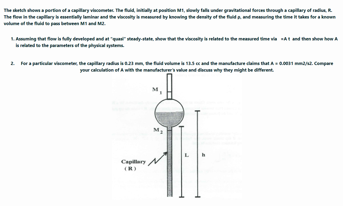 Solved The sketch shows a portion of a capillary viscometer. | Chegg.com