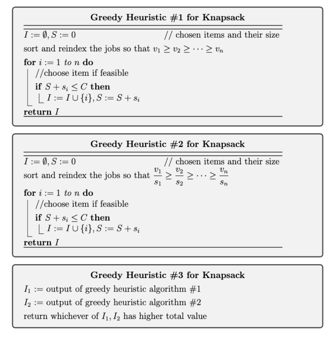 Solved Greedy Heuristic \#1 for Knapsack Iˉ:=∅,S:=0// chosen | Chegg.com