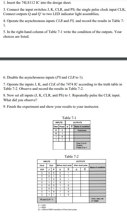 Solved 3. Connect the input switches J, K, CLR, and PS; the | Chegg.com