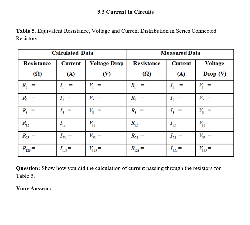 3.3 Current in Circuits Table 5. Equivalent | Chegg.com