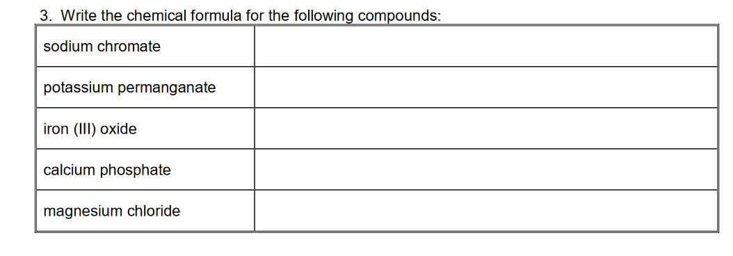 Solved 3. Write the chemical formula for the following | Chegg.com