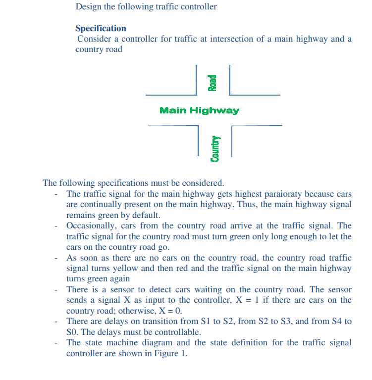 Solved Design the following traffic controller Specification | Chegg.com
