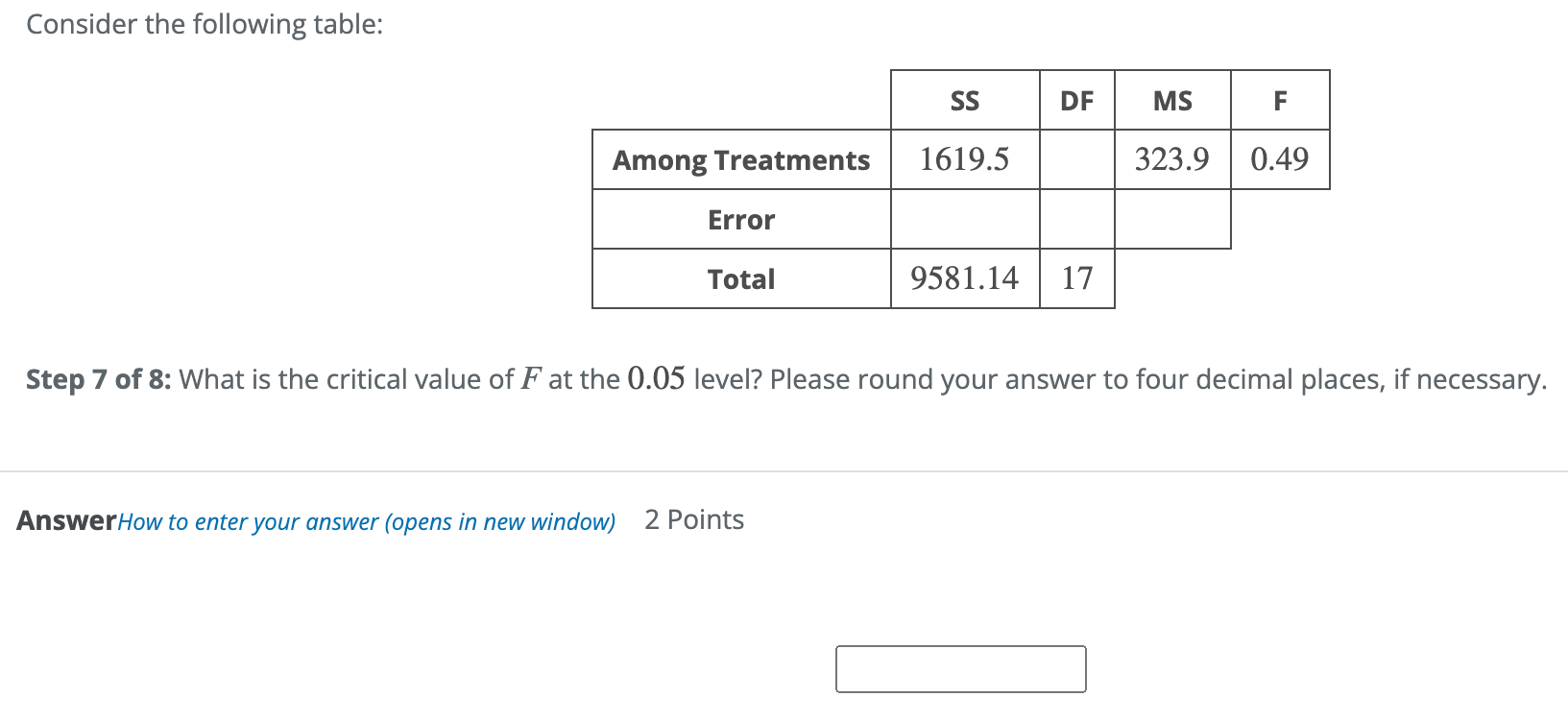 Solved Consider the following table: SS DF MS F Among | Chegg.com