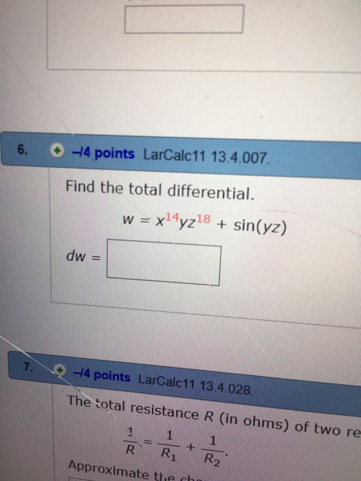 Solved Find the total differential. w = x^14yz^18 + sin(yz) | Chegg.com