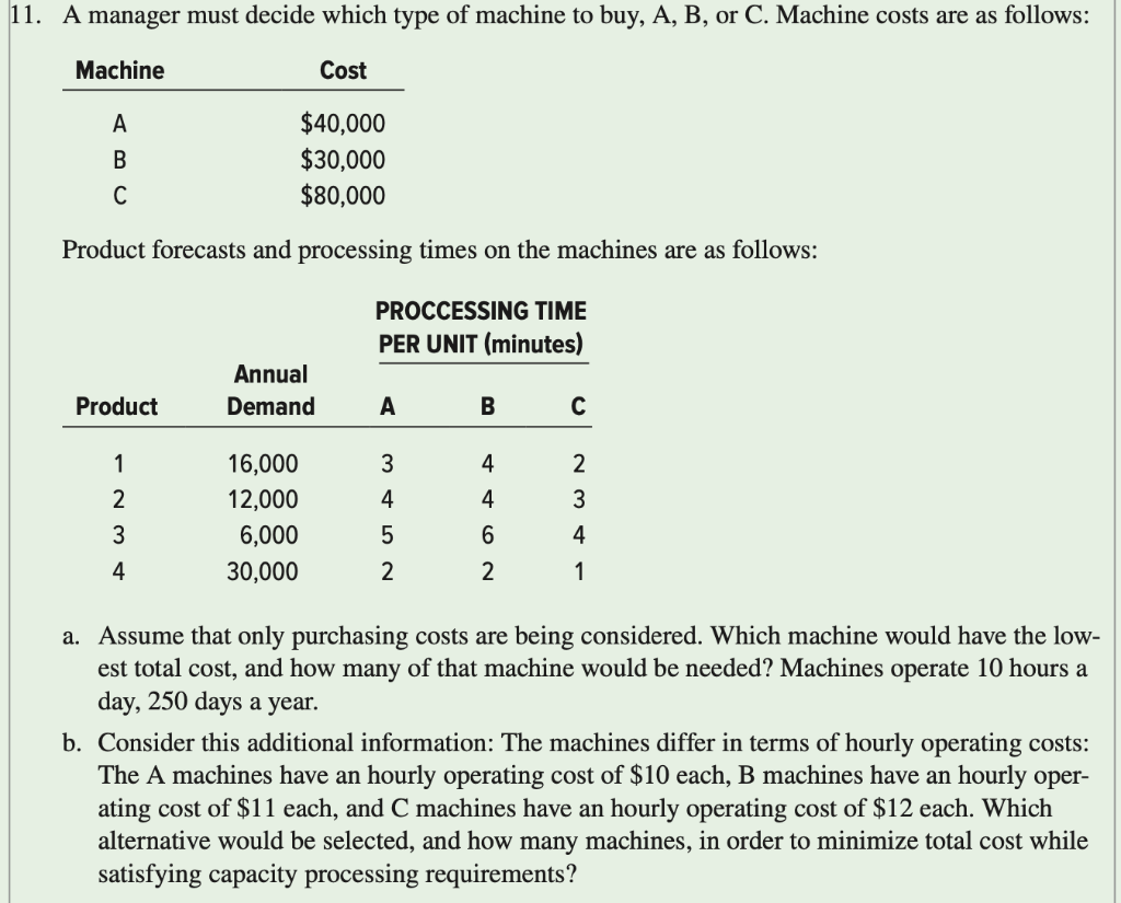 Solved 11. A manager must decide which type of machine to | Chegg.com