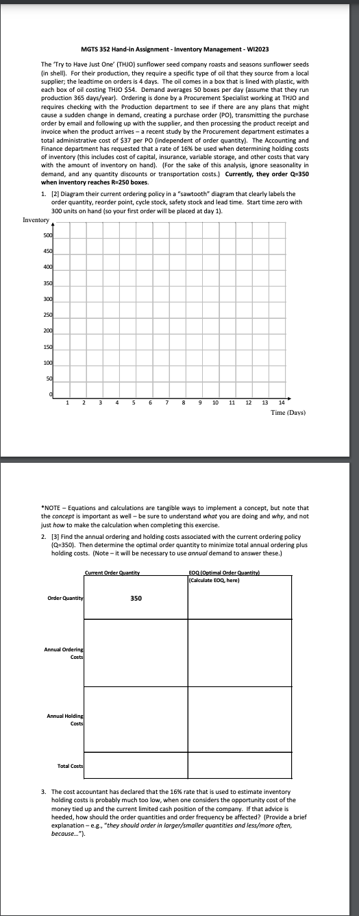 Solved MGTS 352 Hand-in Assignment - Inventory Management - | Chegg.com