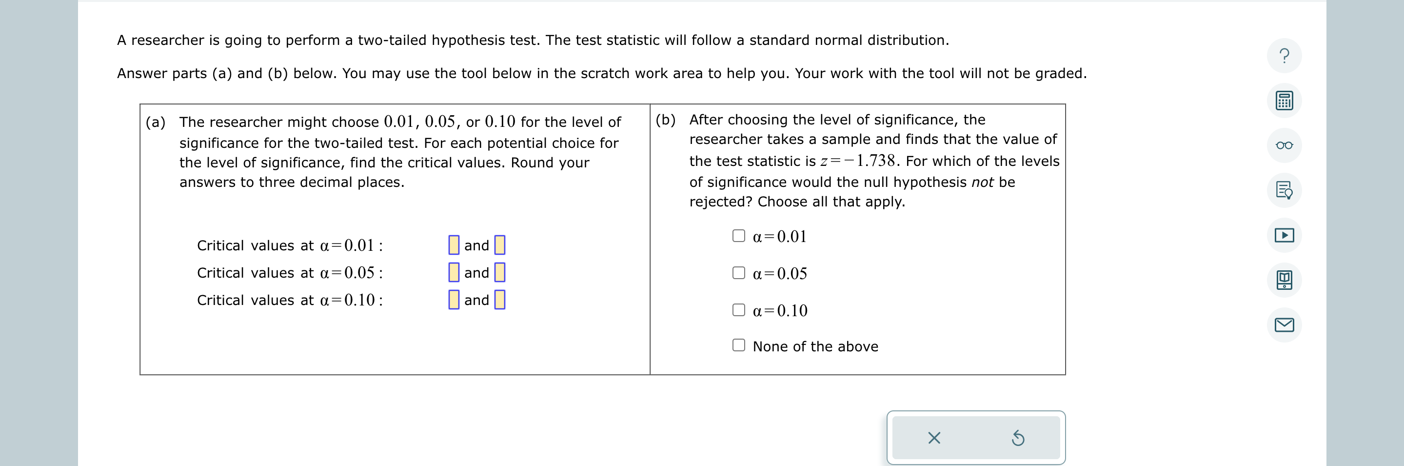 Solved A researcher is going to perform a two-tailed | Chegg.com