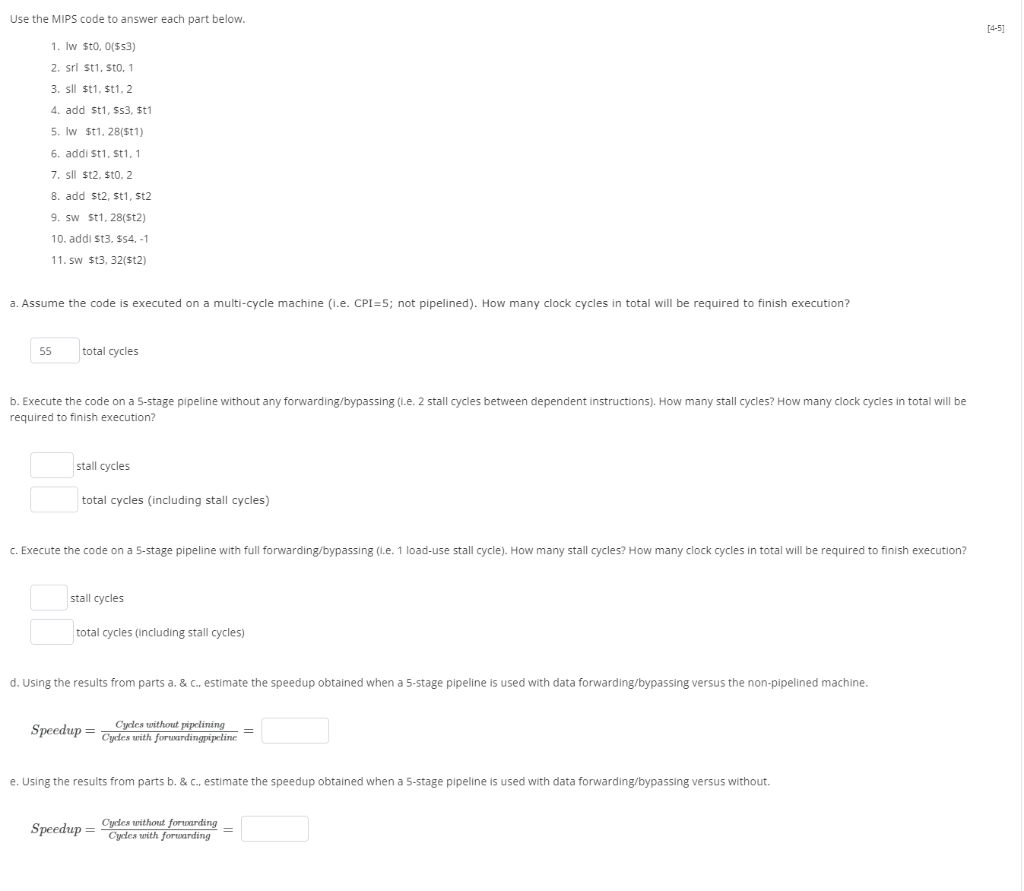 Use the MIPS code answer each part below. [4-51 1. lw | Chegg.com