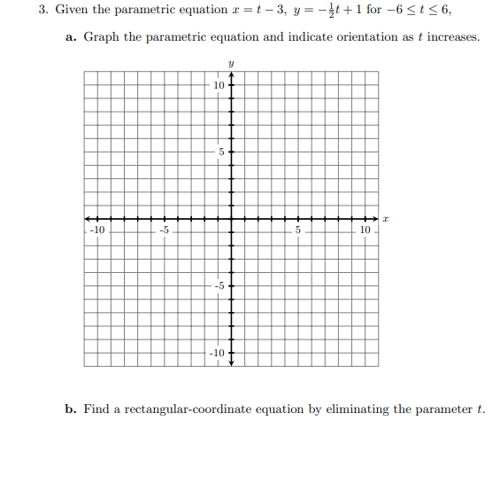 Solved 3. Given the parametric equation x =t-3, y=-3t+1 for | Chegg.com