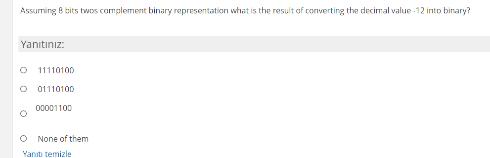Solved Assuming 8 bits twos complement binary representation | Chegg.com