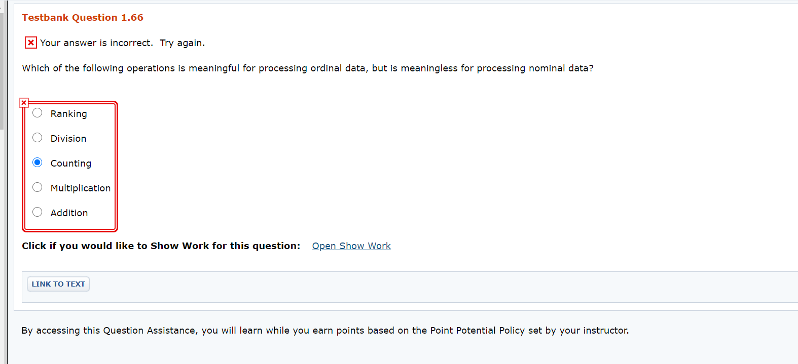 Solved Testbank Question 1.66 x Your answer is incorrect. | Chegg.com