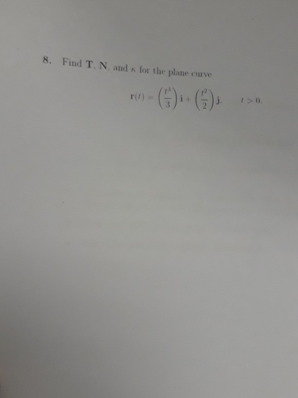 Solved 8. Find T. N, and for the plane curve | Chegg.com Solved 8. Find T. N, and for the plane curve | Chegg.com