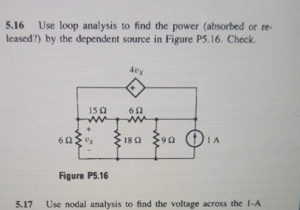 Solved 5.16 ﻿Use loop analysis to find the power (absorbed | Chegg.com