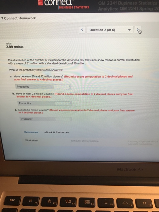 Solved connect BUSINESS STATISTICS 7 Connect Homework | Chegg.com