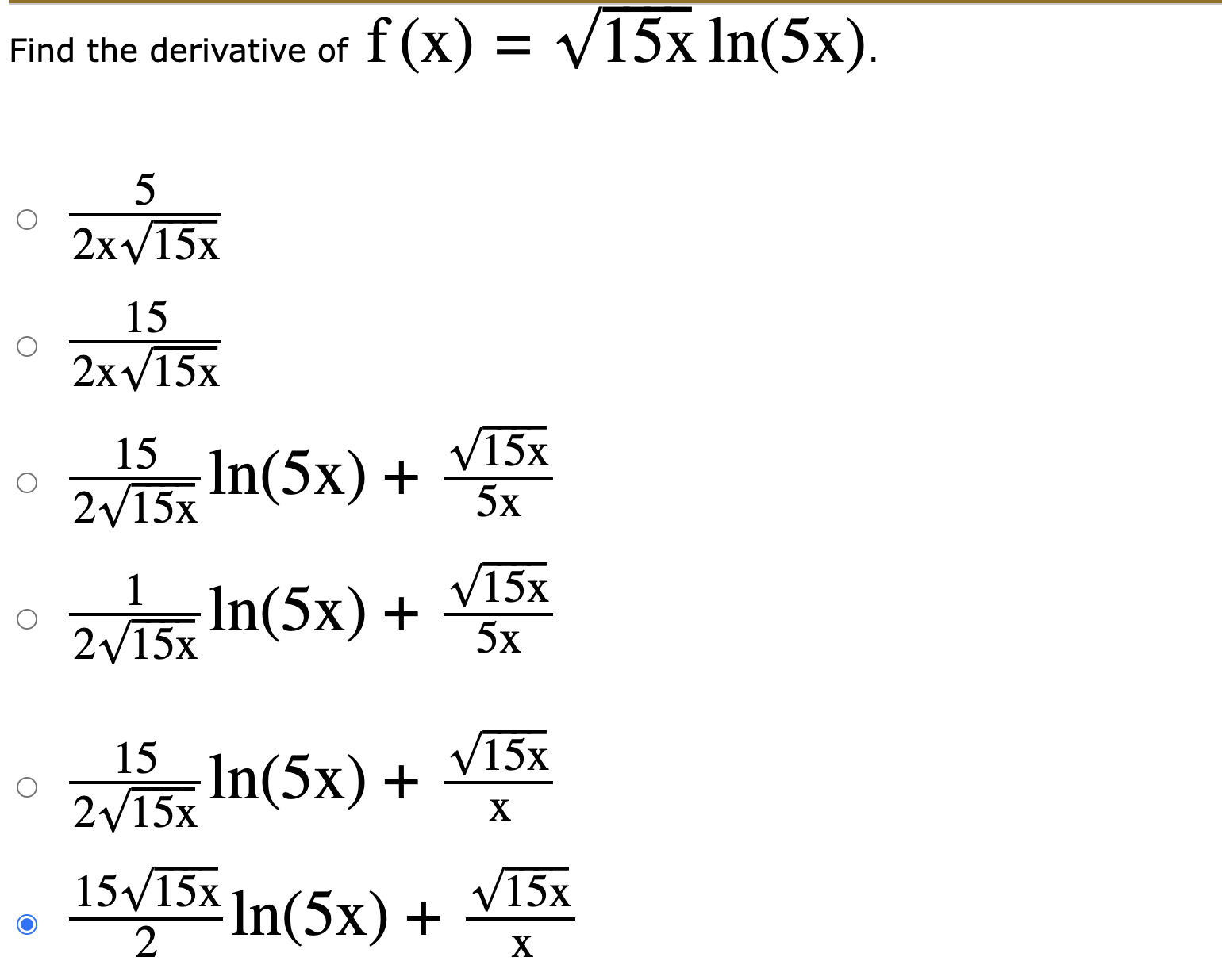 Solved Find the derivative of | Chegg.com