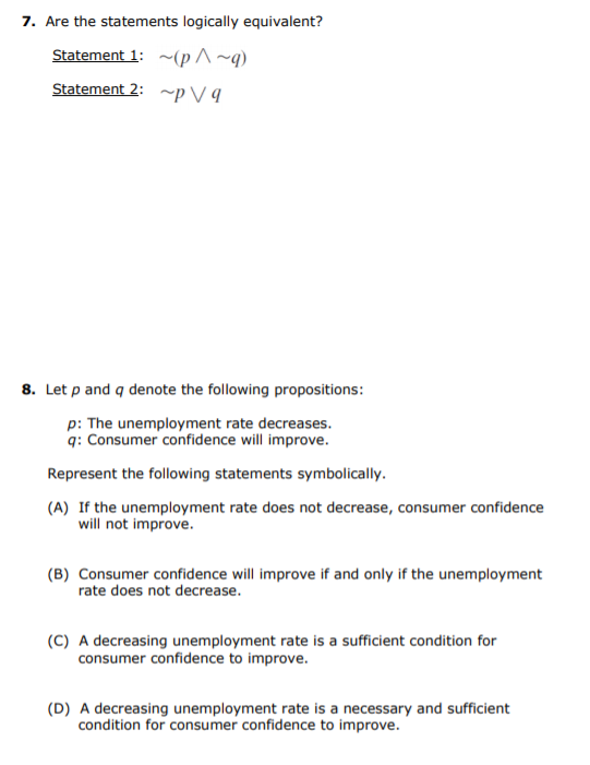 Solved 7. Are the statements logically equivalent? Statement | Chegg.com