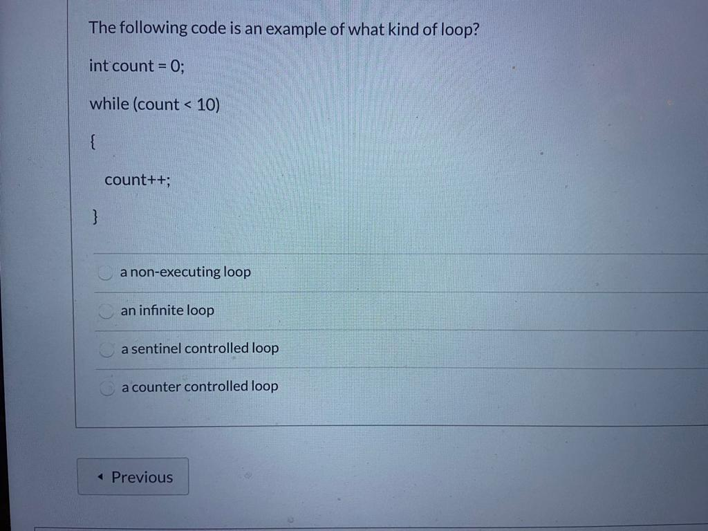 Solved The following code is an example of what kind of | Chegg.com