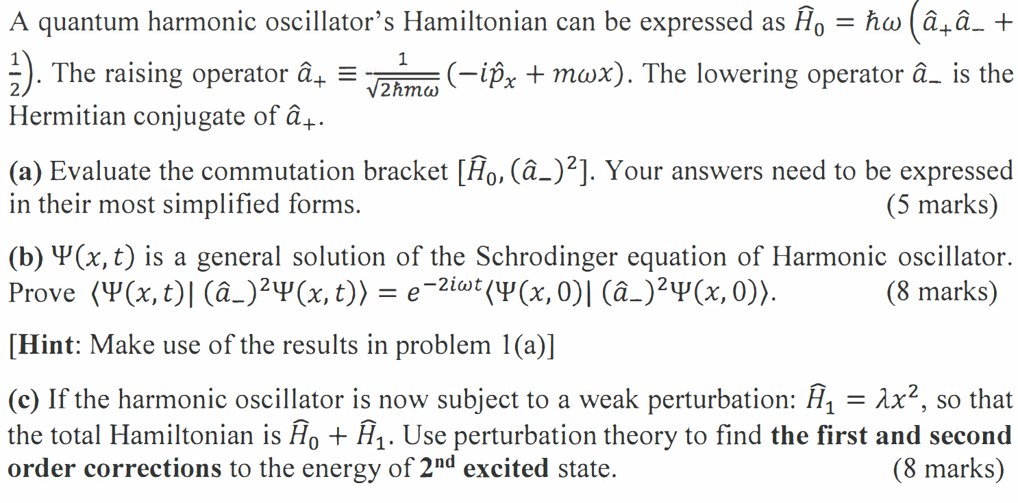 Solved A quantum harmonic oscillator's Hamiltonian can be | Chegg.com