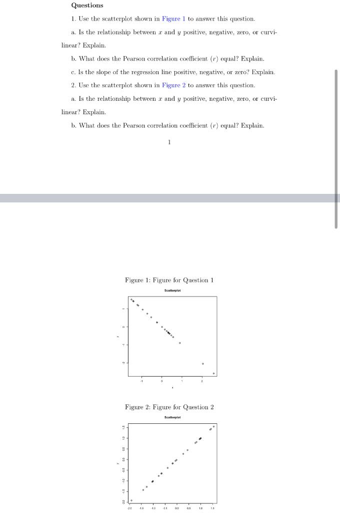 Solved Questions 1. Use the scatterplot shown in Figure 1 to | Chegg.com