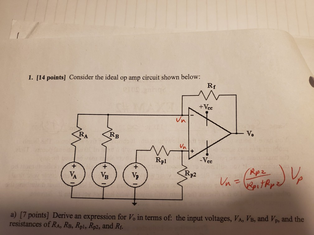 Solved 1. [14 points] Consider the ideal op amp circuit | Chegg.com