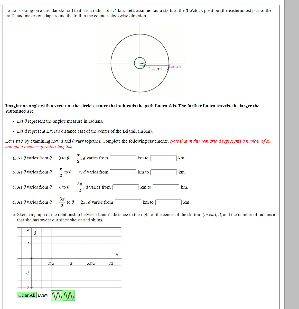 Solved Laura is skiing on a circular ski trail that has a | Chegg.com