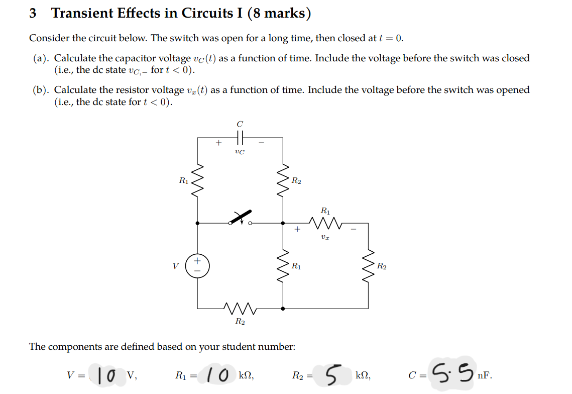 Solved 3 ﻿Transient Effects in Circuits I (8 ﻿marks)Consider | Chegg.com