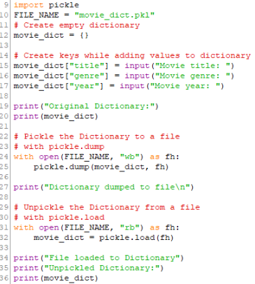 Solved 9 import pickle 10 FILE_NAME - "movie_dict.pkl" 11 # | Chegg.com