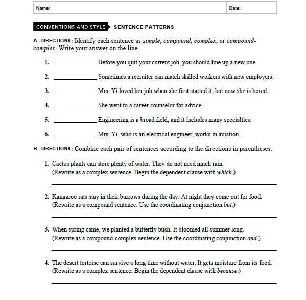 Solved Name: Date: 2. CONVENTIONS AND STYLE SENTENCE | Chegg.com