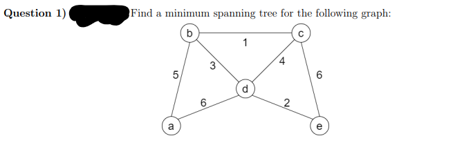Solved Question 1) Find a minimum spanning tree for the | Chegg.com