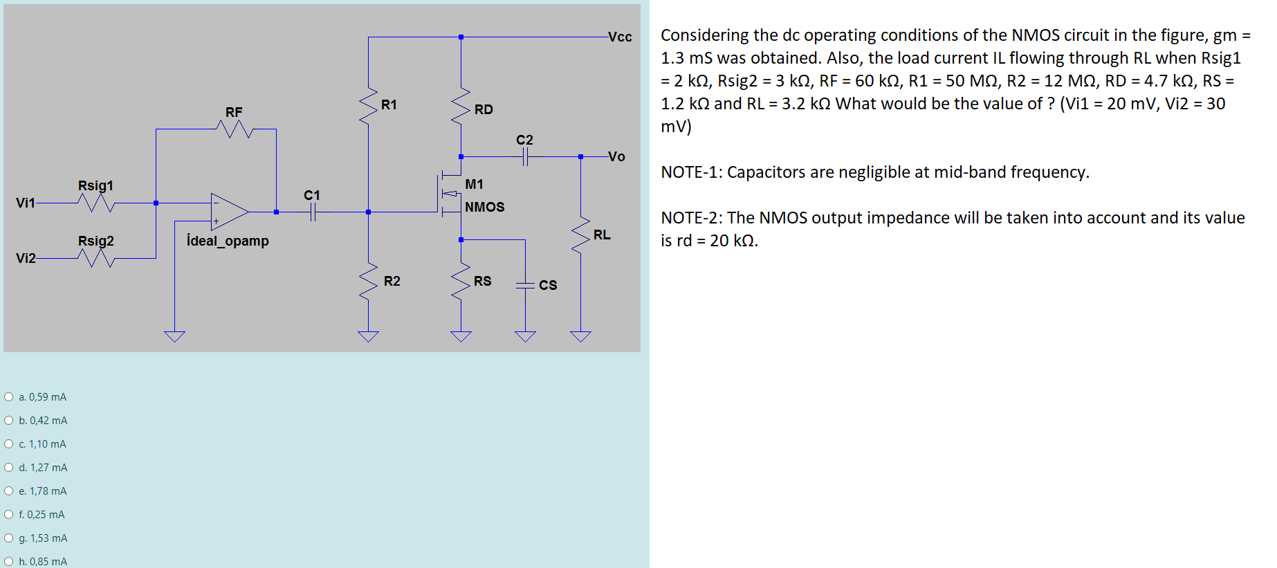 Solved Vcc Considering the dc operating conditions of the | Chegg.com