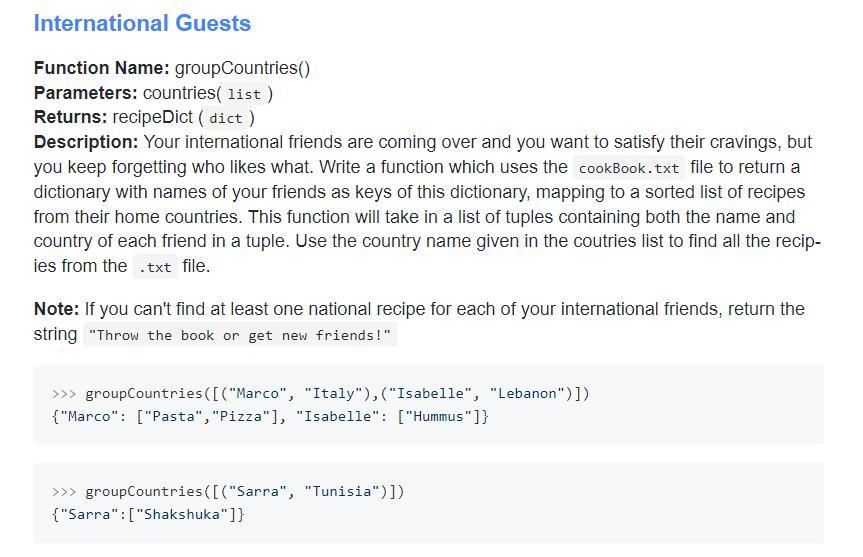 Solved Function Name: groupCountries() Parameters: | Chegg.com Solved Function Name: groupCountries() Parameters: | Chegg.com