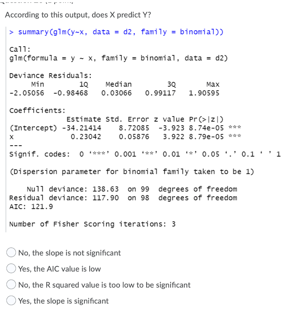 Solved According to this output, does X predict Y? > | Chegg.com