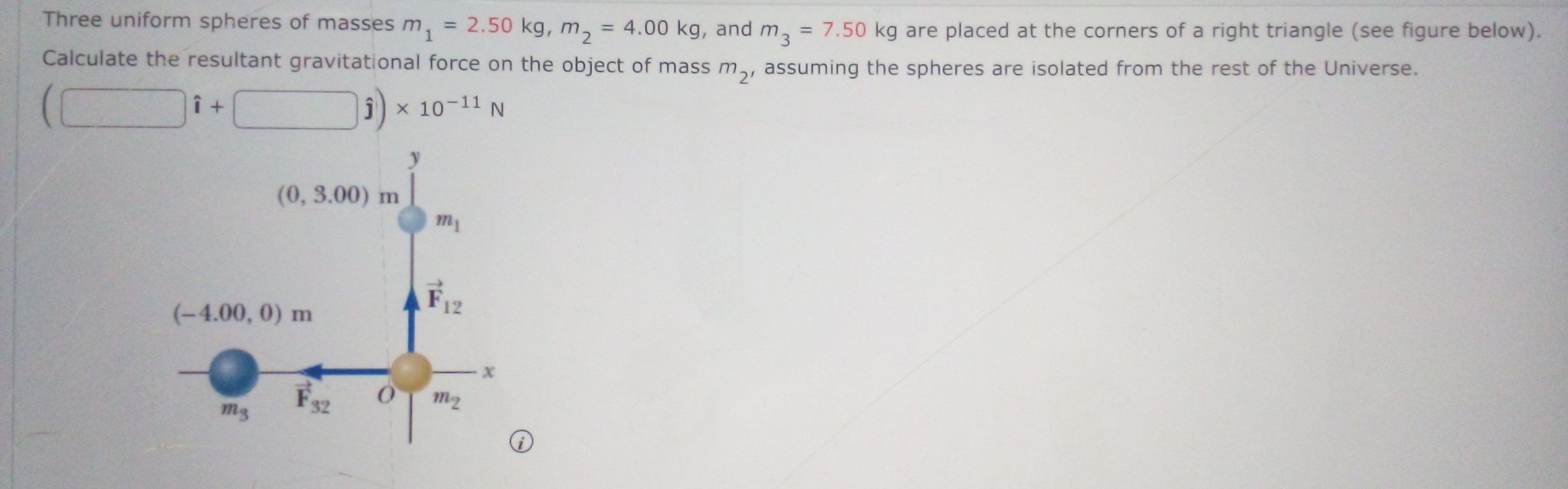Solved Three uniform spheres of masses m1=2.50 kg,m2=4.00 | Chegg.com