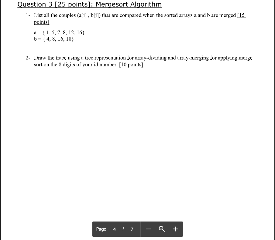Solved Question 3 [25 points]: Mergesort Algorithm 1- List | Chegg.com