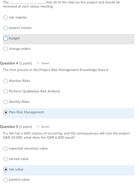 Solved The lists all of the risks on the project and should | Chegg.com