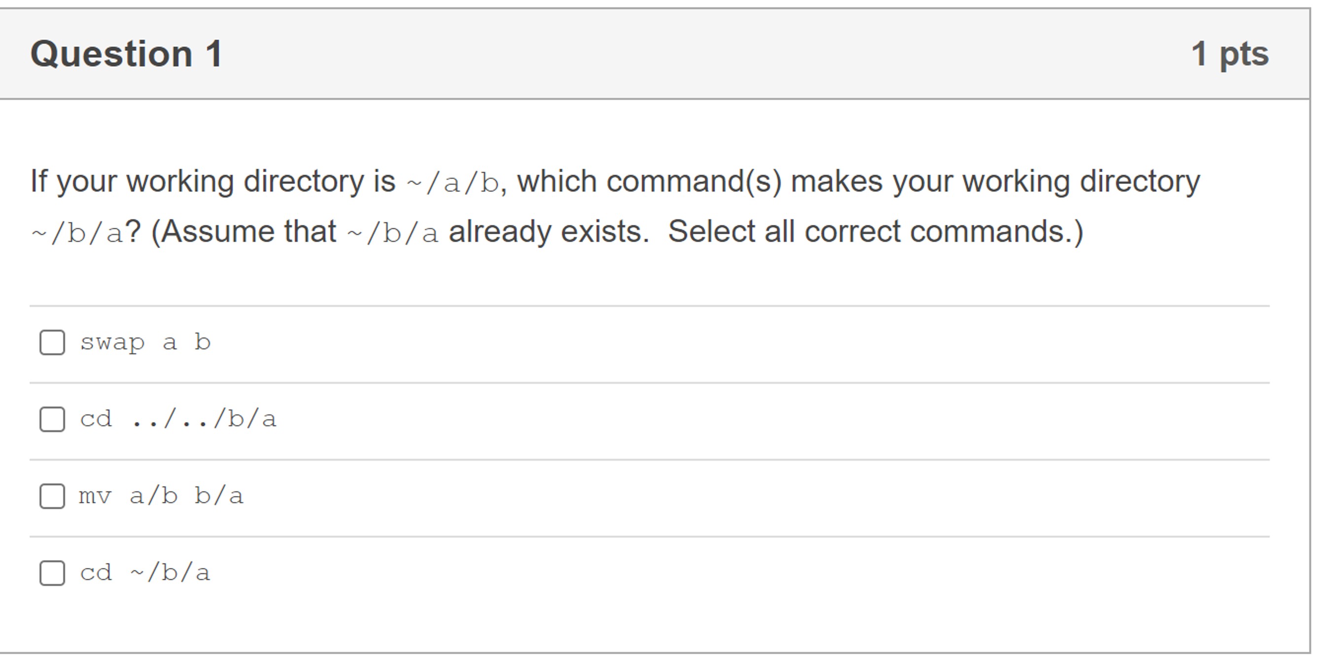 Solved Question 1If your working directory is ∼a?b, ﻿which | Chegg.com