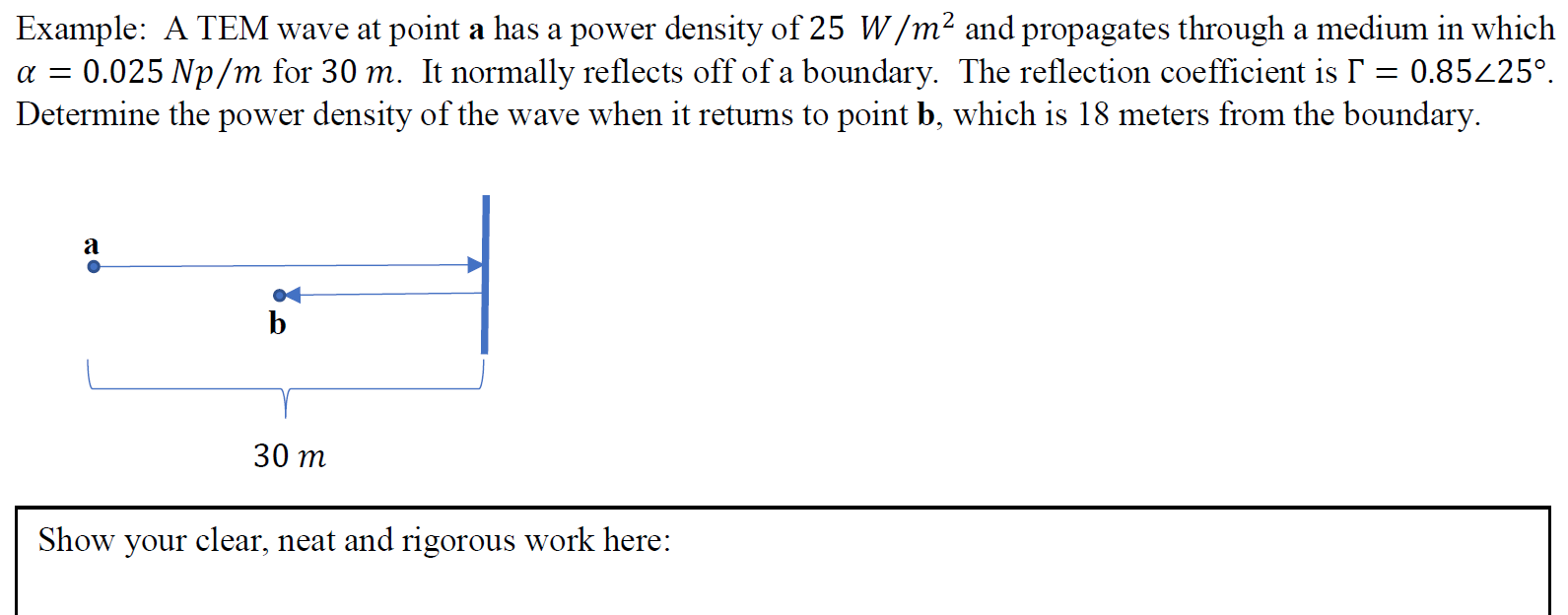 Solved Example: A TEM wave at point a has a power density of | Chegg.com