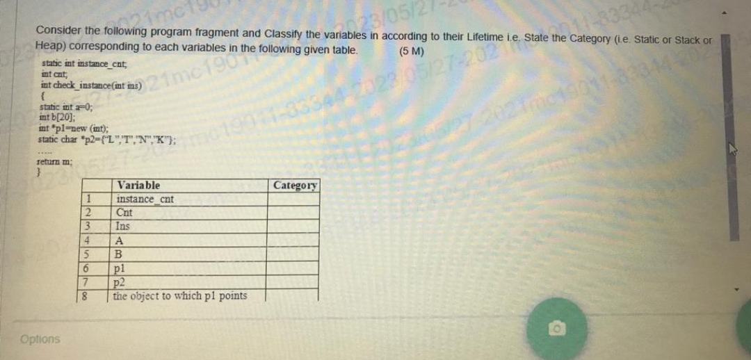 Solved Consider The Following Program Fragment And Classify 