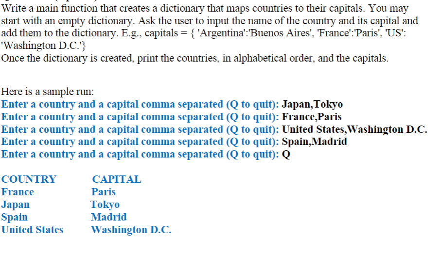 Solved Write a main function that creates a dictionary that | Chegg.com