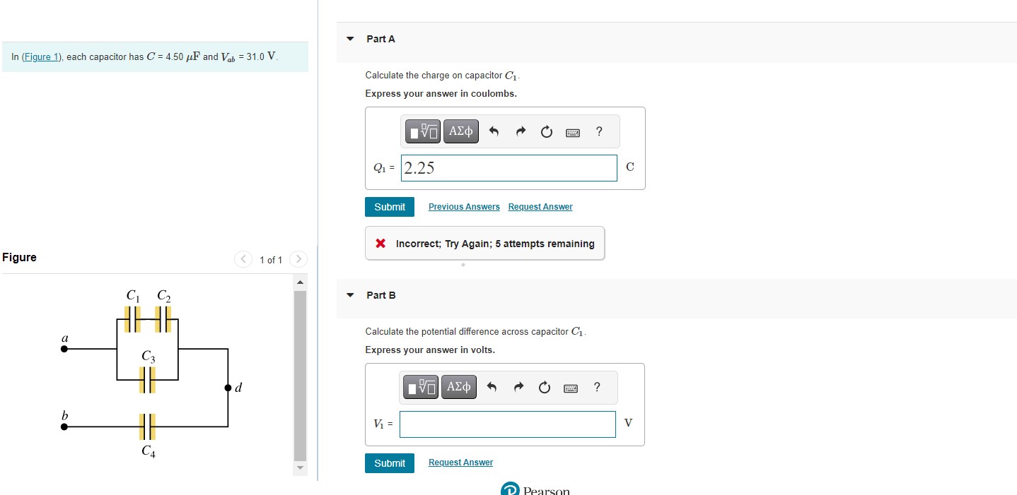 Solved In (Figure 1), each capacitor has C=4.50μF and | Chegg.com