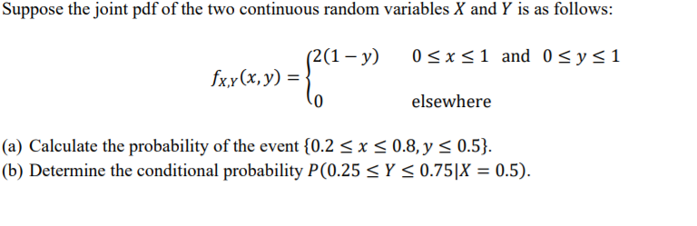 Solved Suppose the joint pdf of the two continuous random | Chegg.com