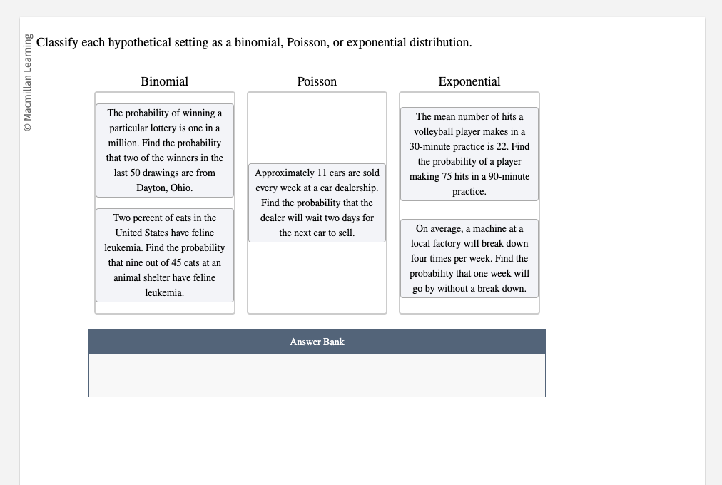 Solved Classify each hypothetical setting as a binomial, | Chegg.com