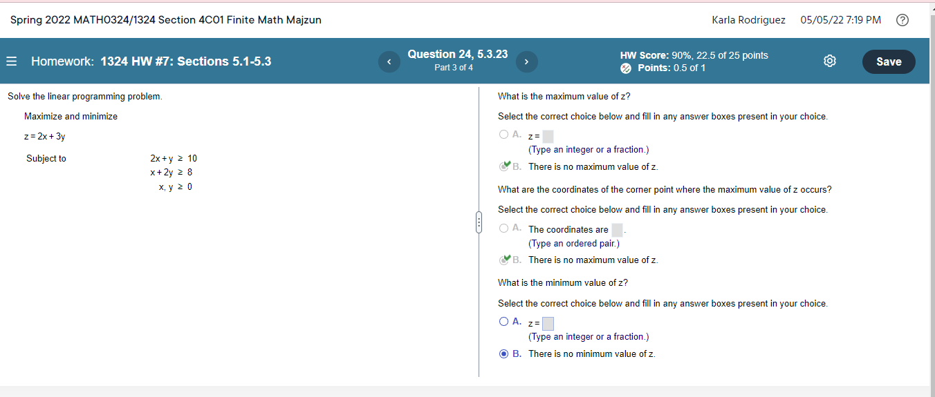 Solved Spring 2022 MATH0324/1324 Section 4C01 Finite Math | Chegg.com