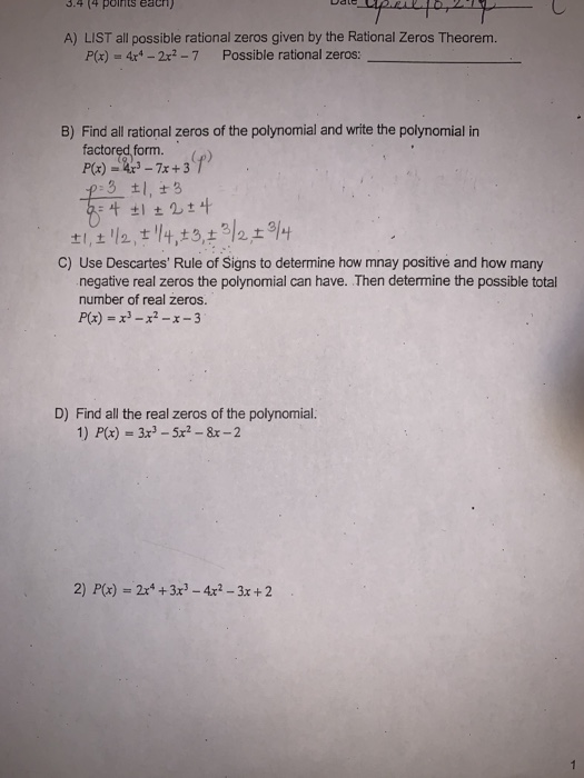 Solved 3.4 (4 points each) A) LIST all possible rational | Chegg.com